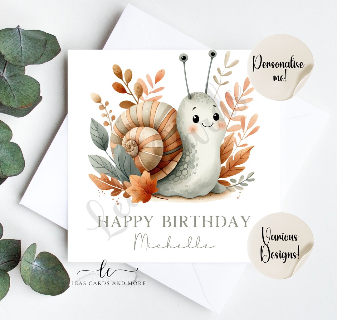 Handmade Snail Animal Theme Happy Birthday Card, Snail Birthday Card ...