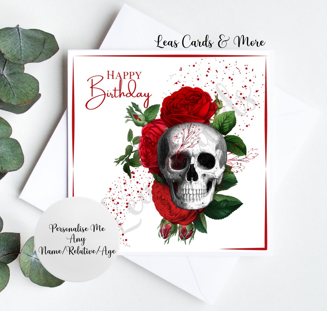 Floral Skull Happy Birthday Card, Skull Birthday Card, Floral Skull ...