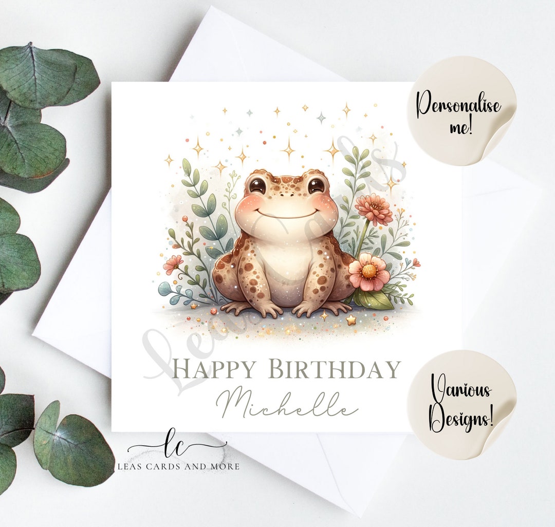 10X FROG DESIGNS Handmade Frog Theme Happy Birthday Card, Frog Birthday ...