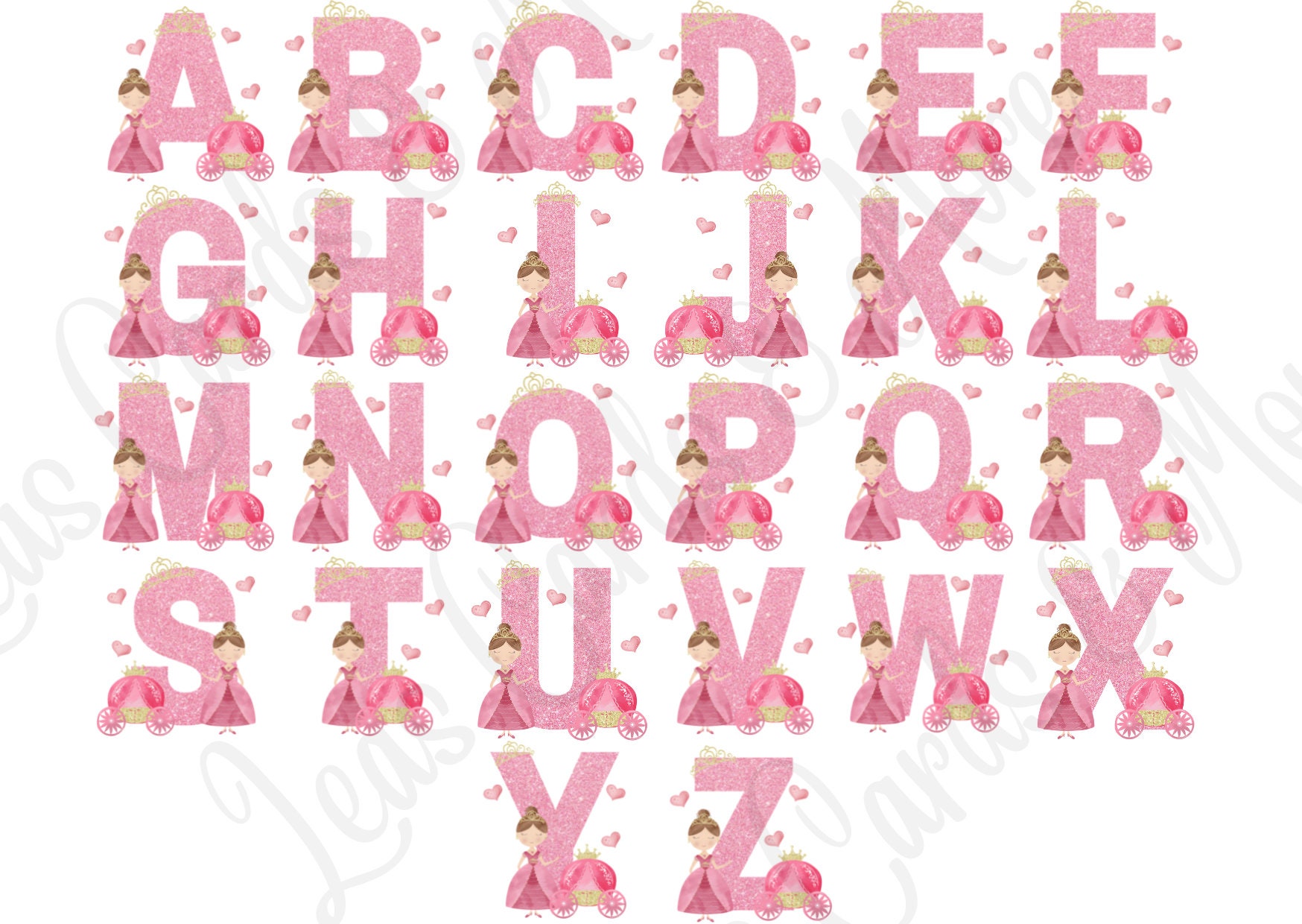 Pink Glitter Princess Full Alphabet A-Z DIGITAL - Etsy