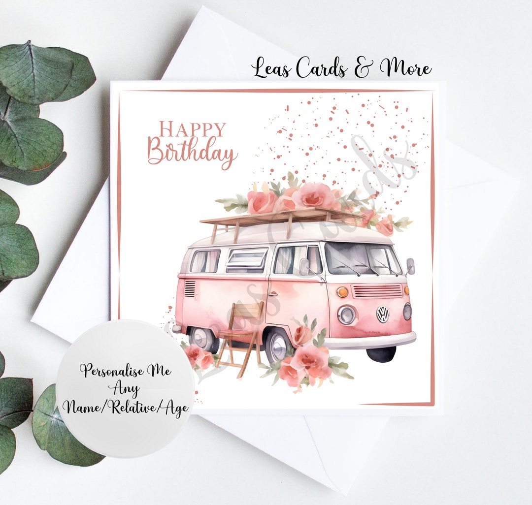 VARIOUS COLOUR DESIGNS Handmade Camper Van Happy Birthday Card, Camper ...