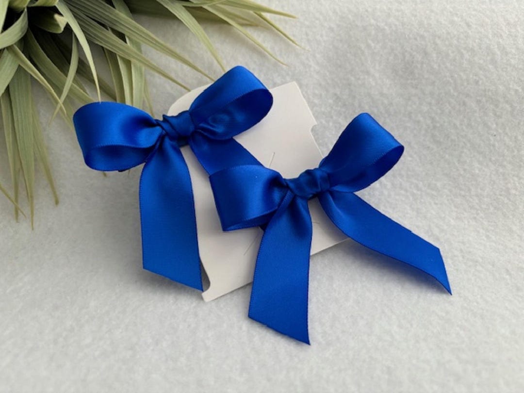 Royal Blue Satin Pigtail Hair Bow Set, Baby Hair Bows, Toddler Bows ...