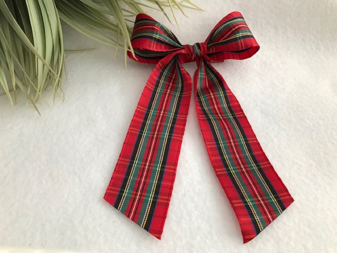 Red Taffeta Tartan Long Tail Hair Bow - Etsy