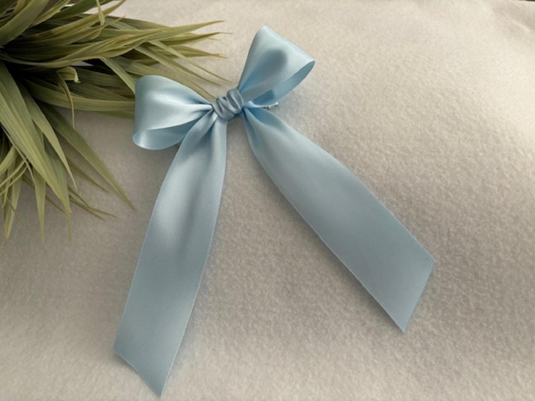 Light Blue Satin Long Tail Hair Bow - Etsy