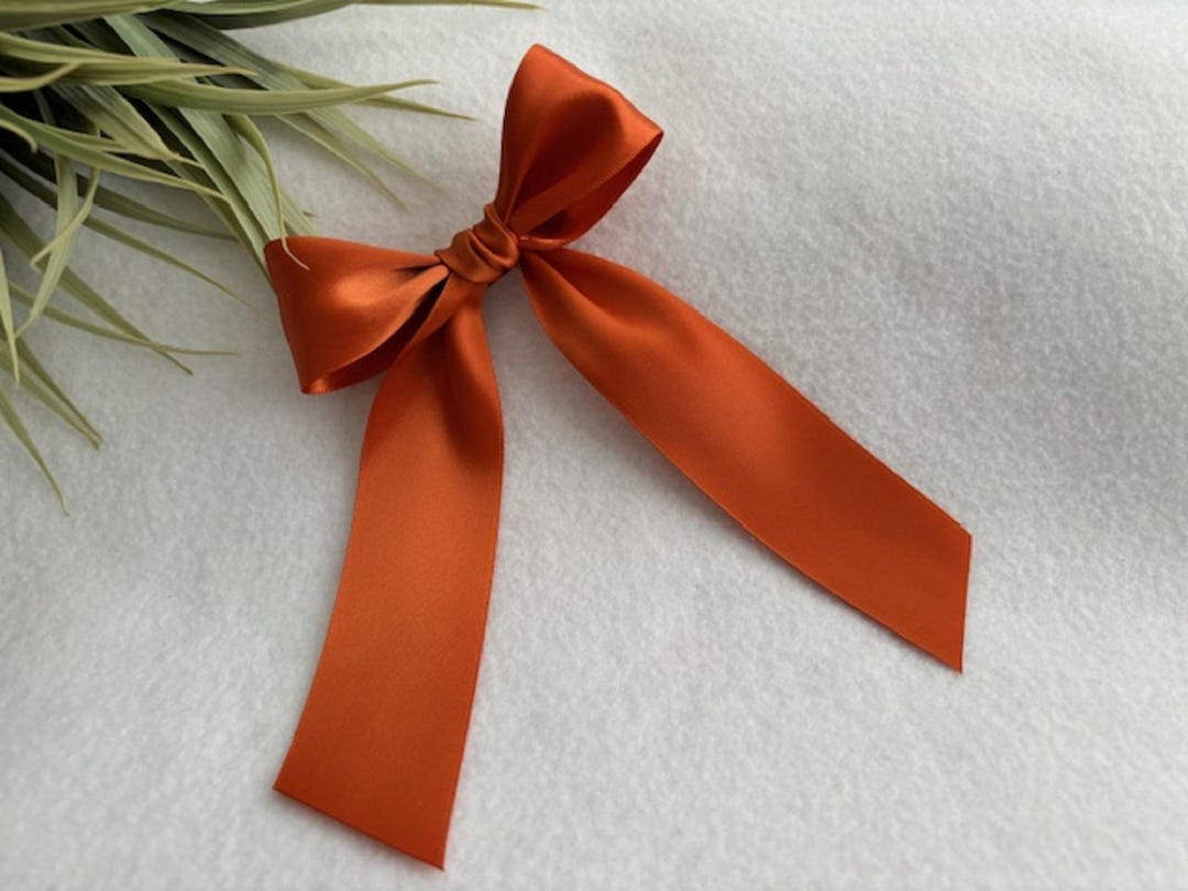 Rust Orange Satin Long Tail Hair Bow - Etsy