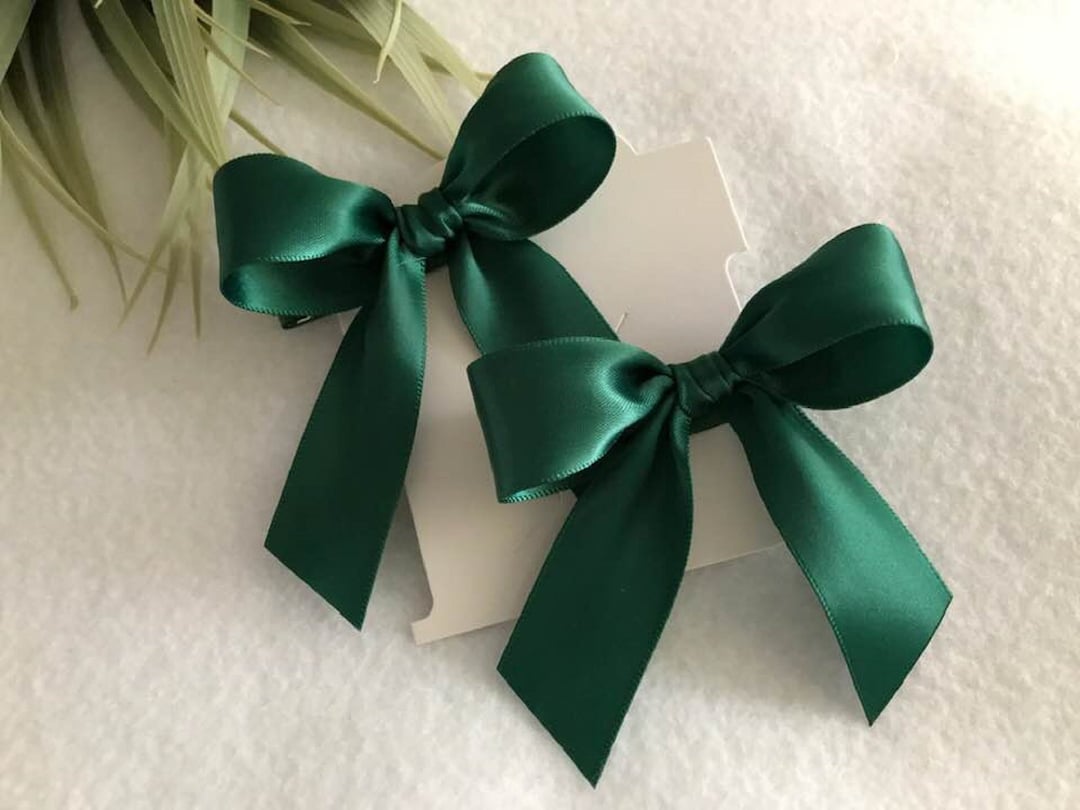 Forest Green Satin Pigtail Hair Bow Set, Baby Hair Bows, Toddler Bows ...