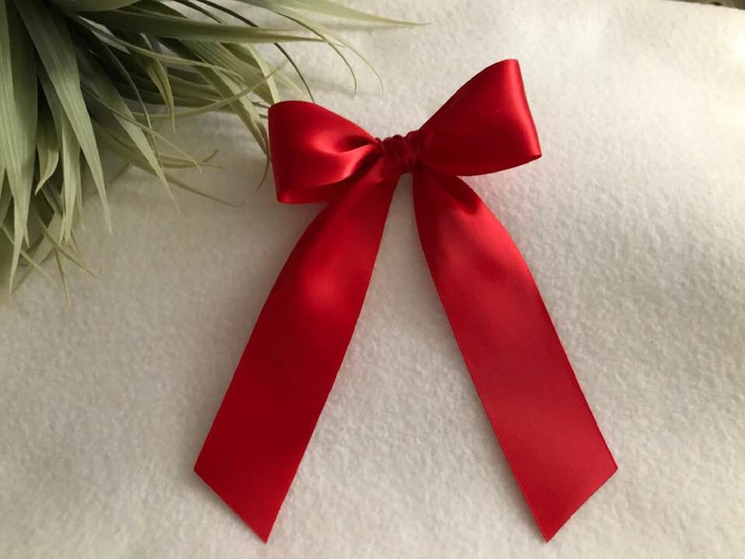 Red Satin Long Tail Hair Bow, Hair Bow, Baby Headband, Toddler Headband ...