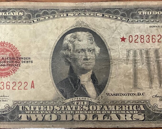 Series of 1928 D Star Replacement Note Two (2) Dollar Red Seal United ...