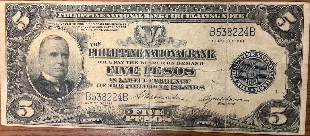 Series of 1921 Philippine National Bank 5 (five) Pesos Banknote William ...
