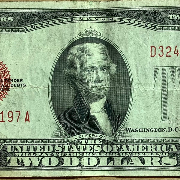 Red Seal 2 Dollar Bill - Etsy