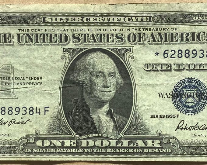 Series of 1935 F Star Replacement Note One Dollar Blue Seal Silver ...