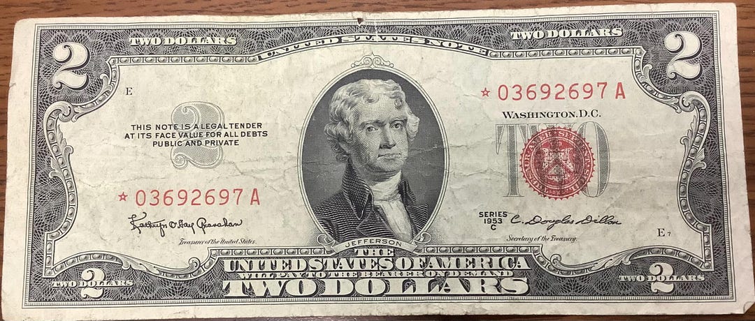 Series of 1953 C Star Replacement Note Two (2) Dollar Red Seal United ...