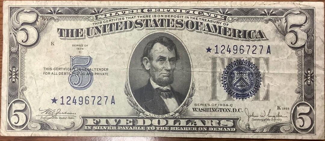 Series of 1934 C Five (5) Dollar Star-replacement Note United States ...