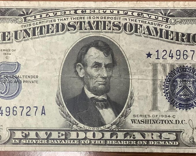 Series of 1934 C Five (5) Dollar Star-replacement Note United States ...