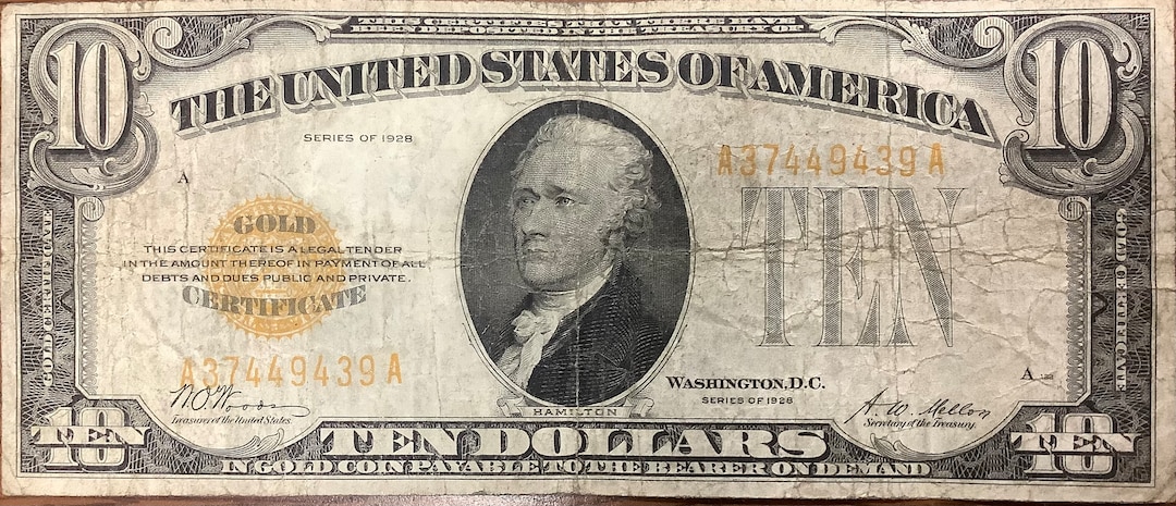 Series of 1928 Ten(10) Dollar Gold Certificate in Better Grade Condition - Etsy