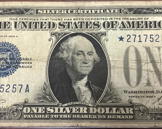 Series of 1928 A Star Replacement Note One (1) Dollar Blue Seal Silver ...