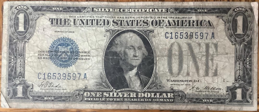 Series 1928 One (1) Dollar Funnyback Silver Certificate Higher Grade ...