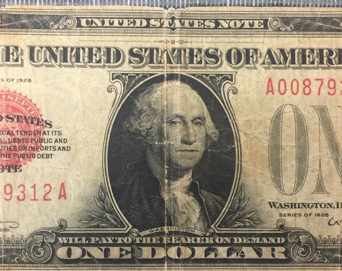 Series 1928 One (1) Dollar Funnyback Red Seal United States Note Rare ...