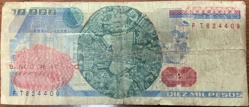 Banco De Mexico 10000 Pesos Cardenas Rare Early High Denomination ...