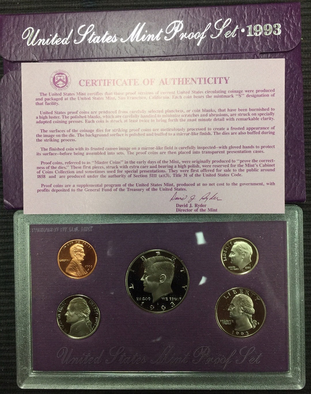1993 United States Mint Proof Set in Original Box With Certificate of ...