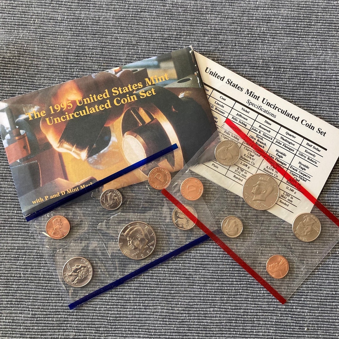 1995 United States Mint Uncirculated Coin Set in Original Envelope With ...