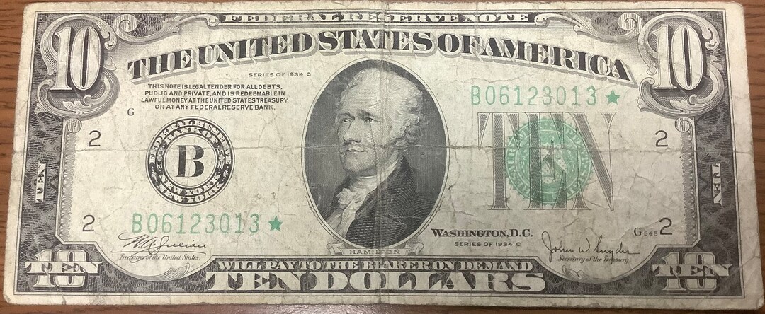 Series of 1934 C Ten (10) Dollar Star-replacement Note United States ...