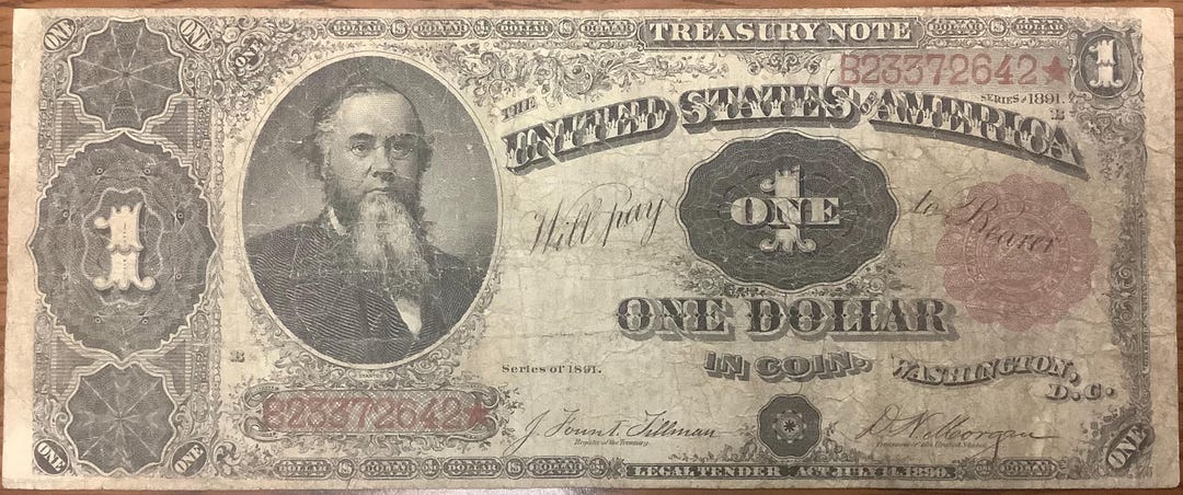 Scarce Series of 1891 United States One (1) Dollar Large Size Treasury ...