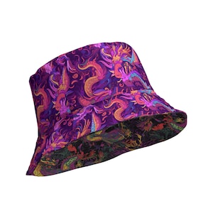 Psychedelic Dragons Reversible Bucket Hat - Etsy