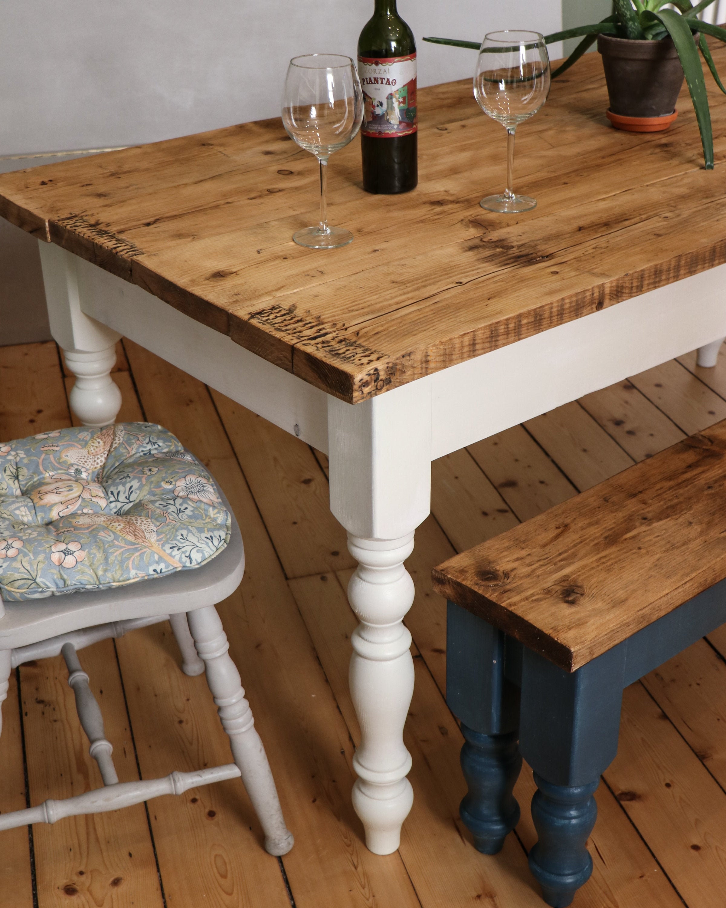 Farmhouse Kitchen Table Set With Turned Legs Dining Table - Etsy UK