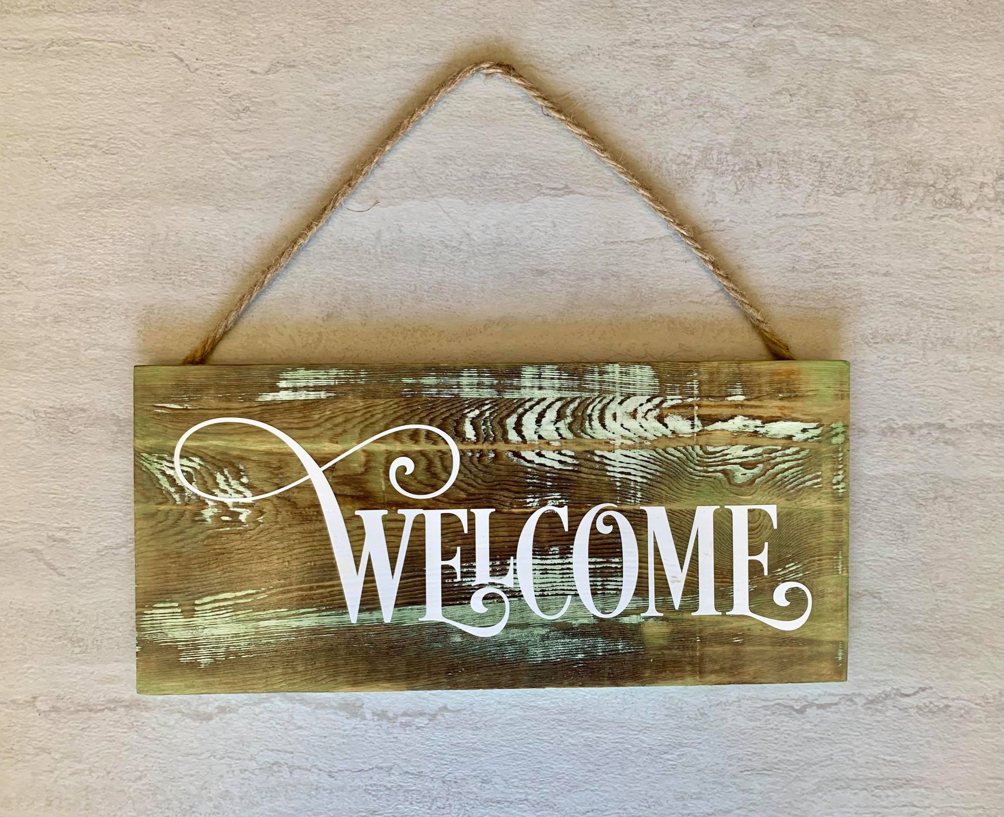 Rustic Welcome Home Sign With Rope - Etsy