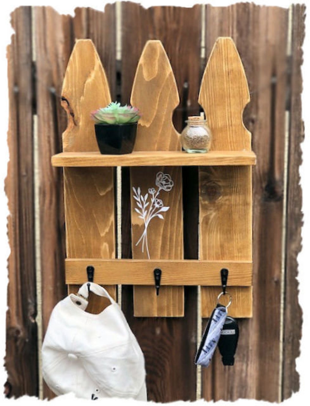 Handcrafted Wood Key Holder With Shelf - Modern Wall Decor - Etsy