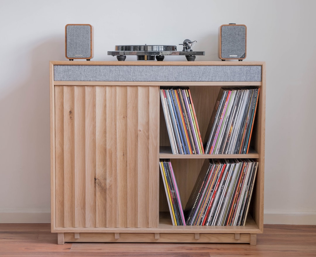 Record Player, Hi-fi Media Cabinet Handmade Oak With Sliding Door and ...