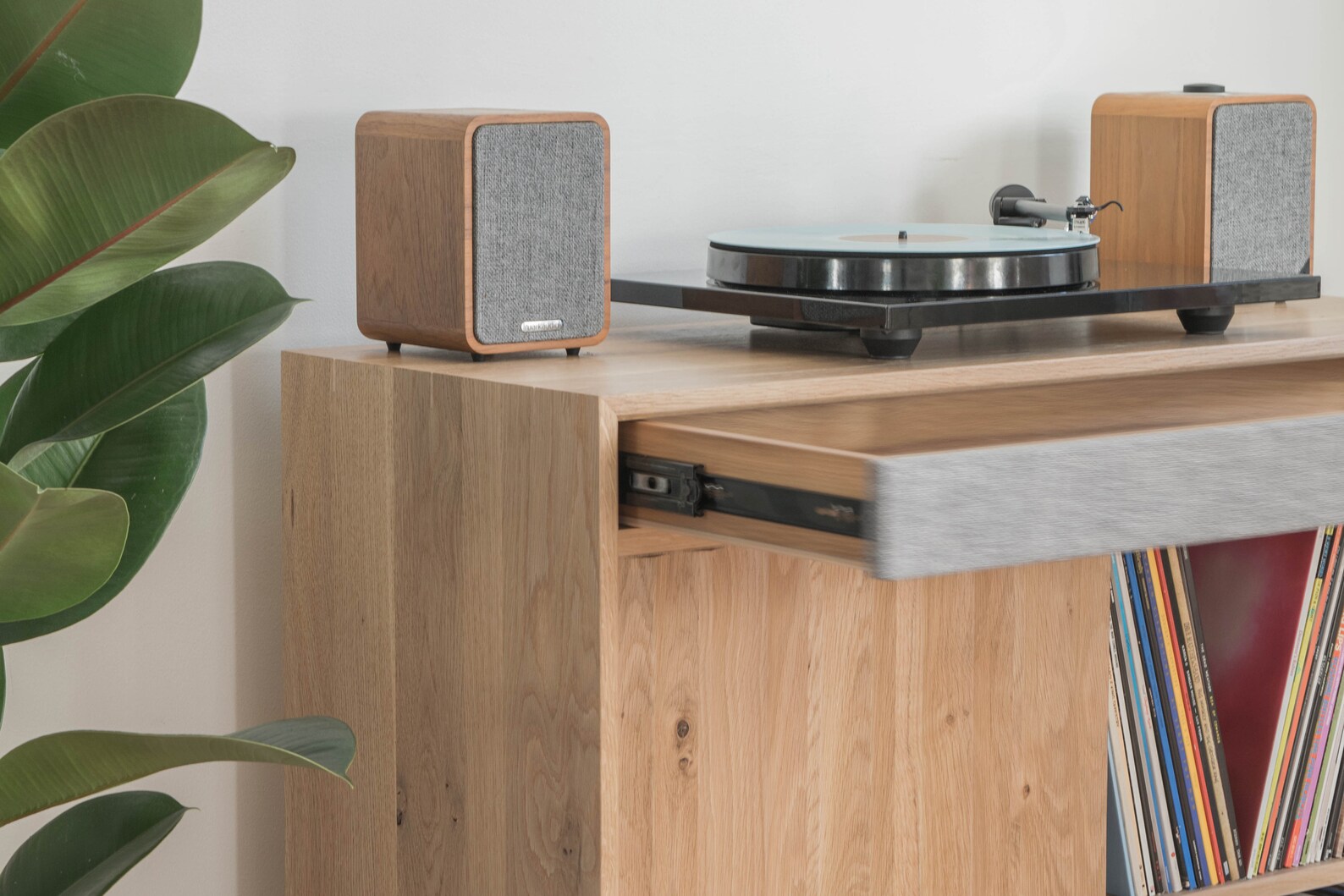 Record Player, Hi-fi Media Cabinet || Handmade Oak With Sliding Door ...