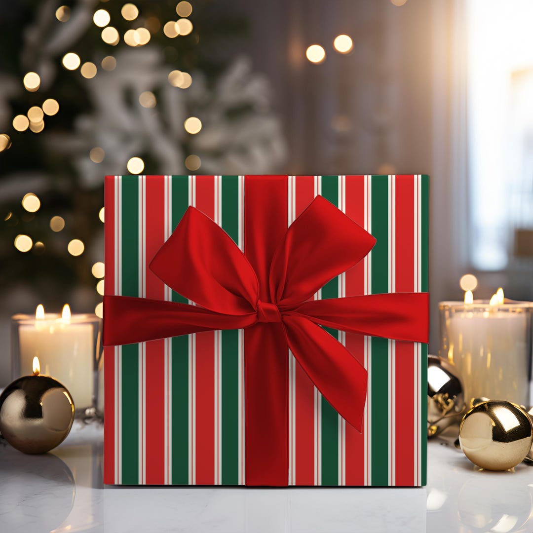 Red Green Striped Wrapping Paper - Etsy