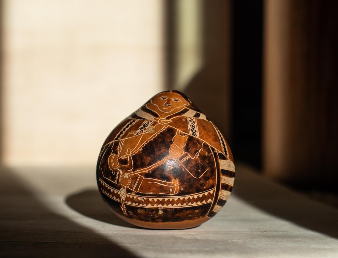 Hand-carved Peruvian Folk Art Gourd - Mother Breastfeeding - Unique ...