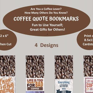 Coffee Quote Bookmarks: Set of 4 Printable Designs (digital Delivery ...