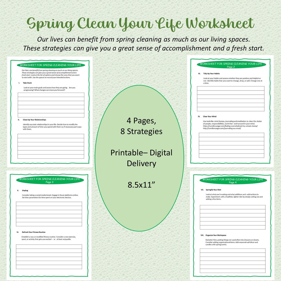 Spring Clean Your Life Worksheet | 8 Strategies | 8.5x11" | Print at ...