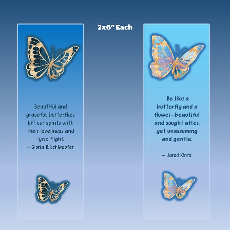 Butterfly Bookmarks | Set of 4 | Printable | 6x2" | Digital Delivery ...