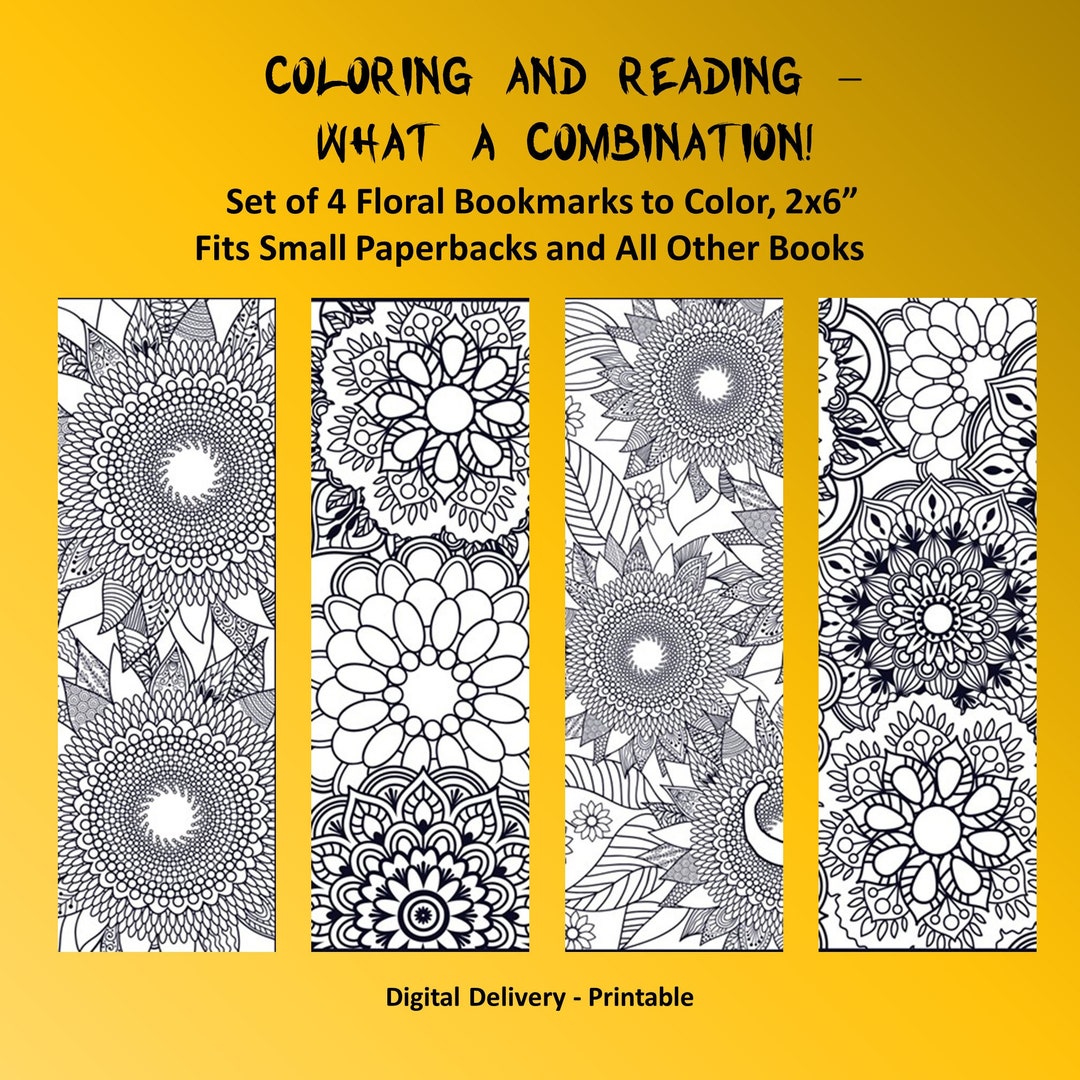 Coloring Floral Bookmarks | Set of 4 | Printable | 2x6" | Digital ...