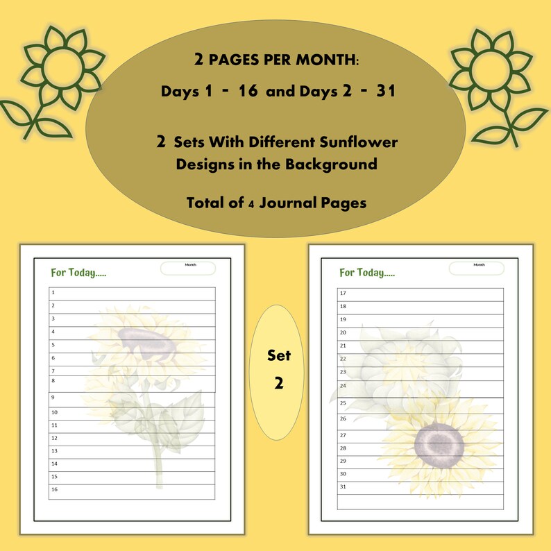 Sunflower One-line-a-day Journal Pages | Get Started Journaling ...