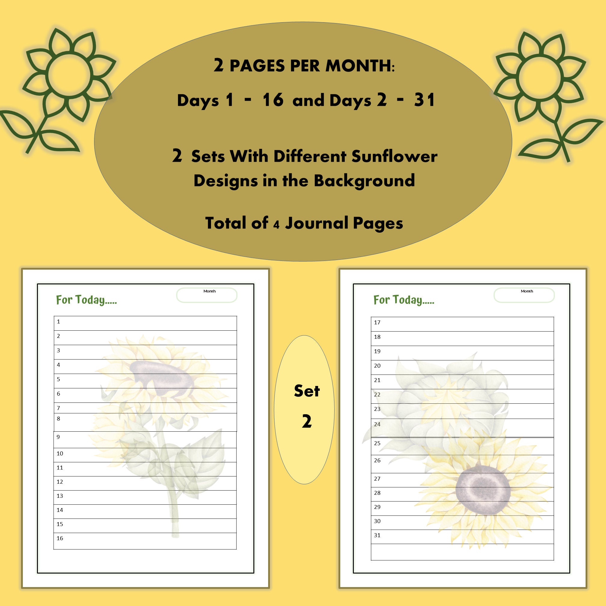 Sunflower One-line-a-day Journal Pages | Get Started Journaling ...