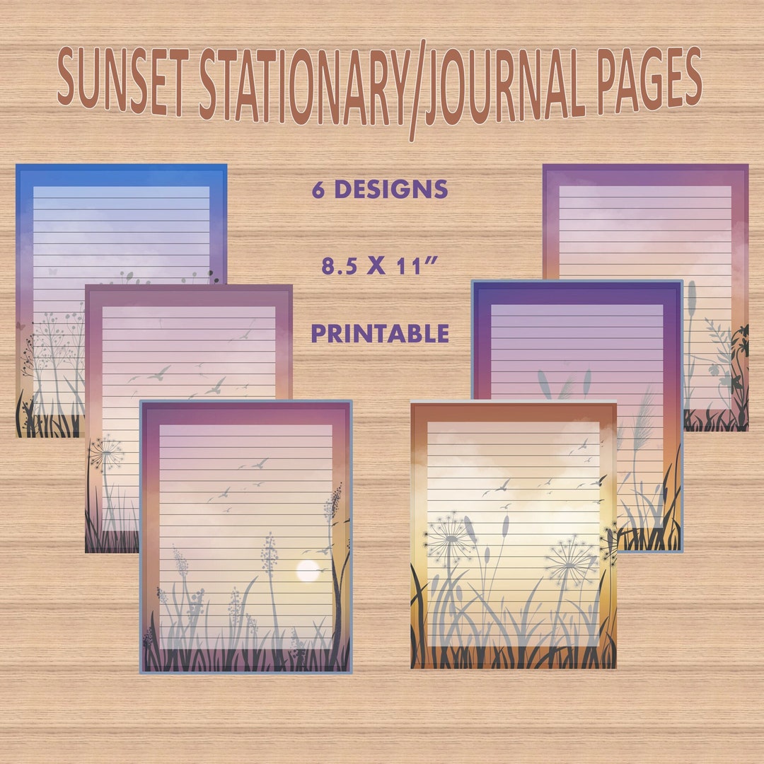 Sunset Stationary | Journal Pages I 6 Styles | Lined | Printable | 8 ...