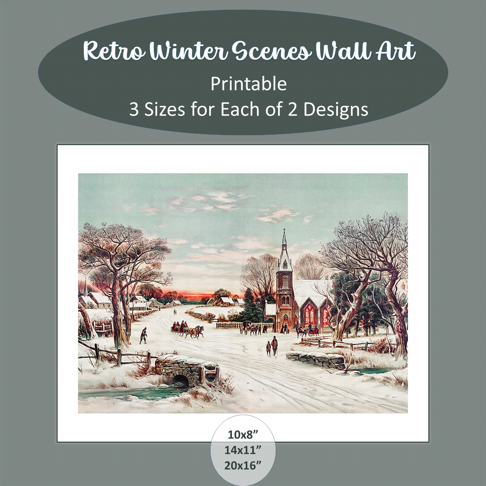 Retro Winter Scene Art Prints: Vintage Holiday Decor (digital Download ...