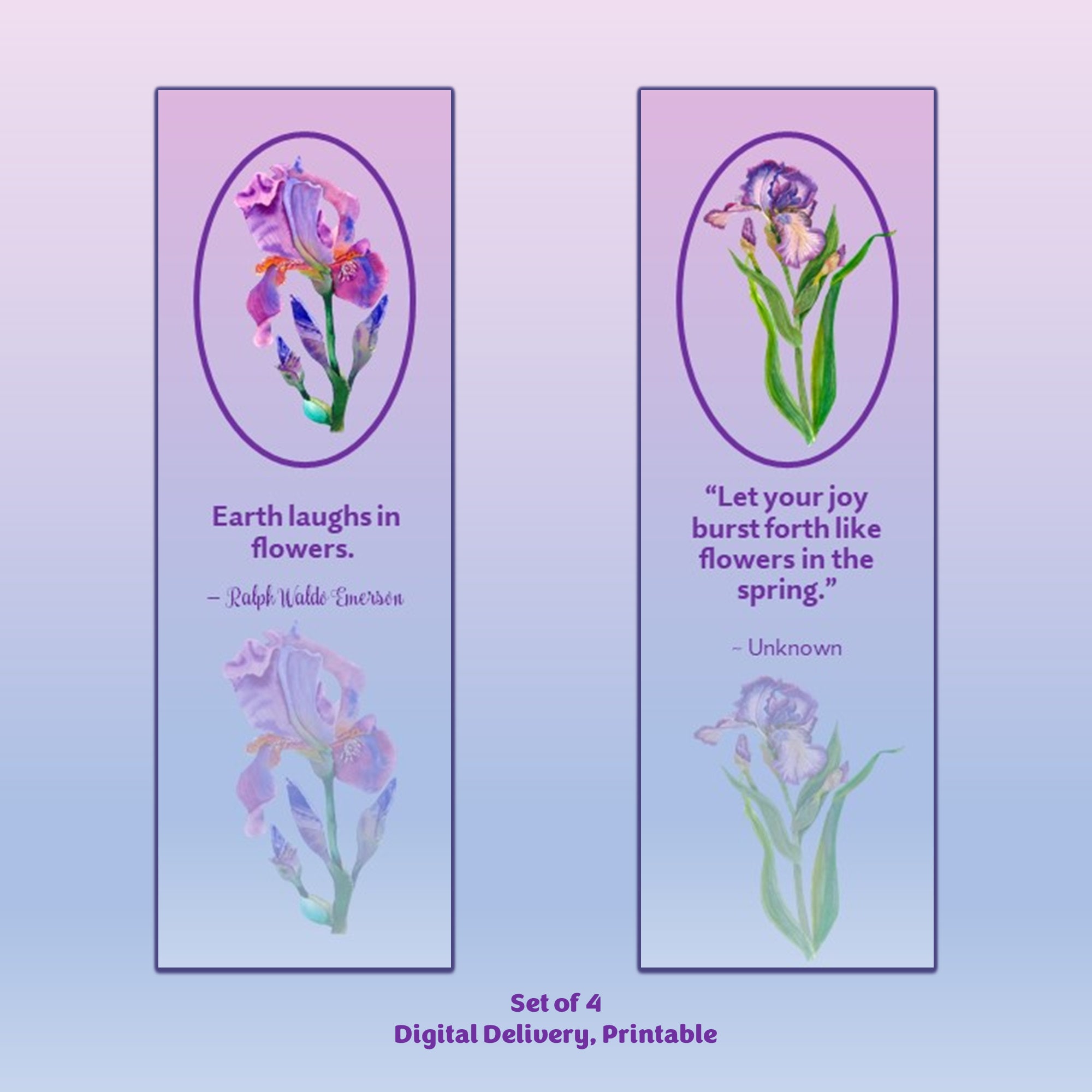 Iris Bookmarks | Set of 4 | Printable | 6x2" | Digital Delivery ...