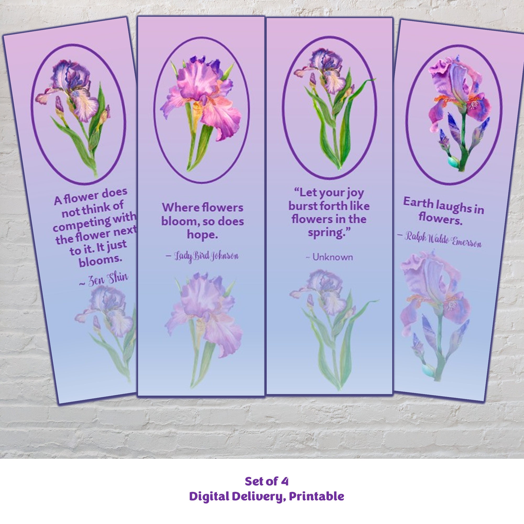 Iris Bookmarks | Set of 4 | Printable | 6x2" | Digital Delivery ...