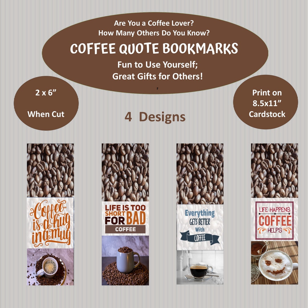 Coffee Quote Bookmarks: Set of 4 Printable Designs (digital Delivery ...