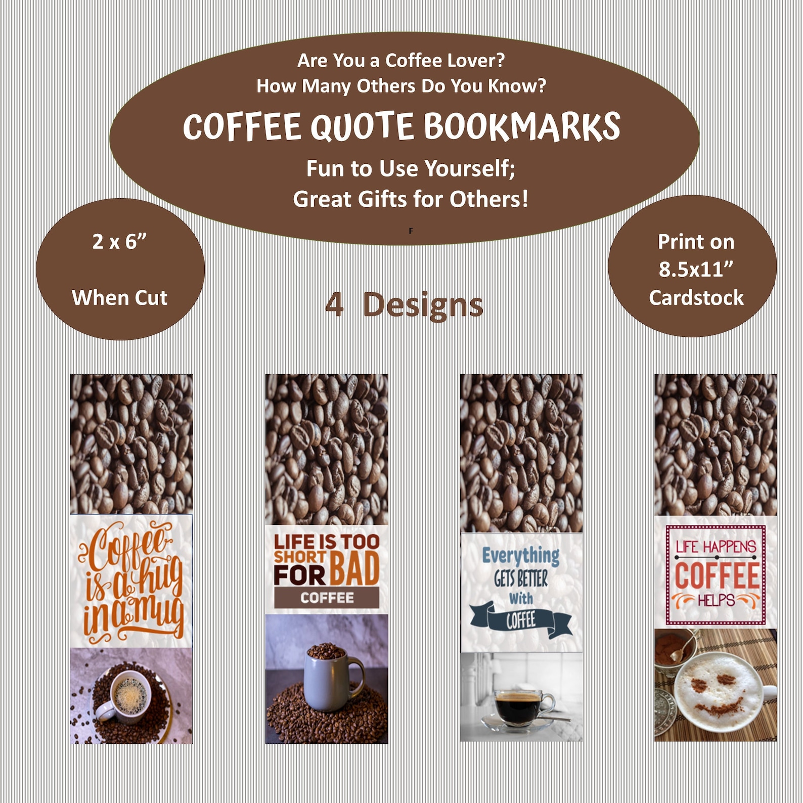 Coffee Quote Bookmarks: Set of 4 Printable Designs (digital Delivery ...