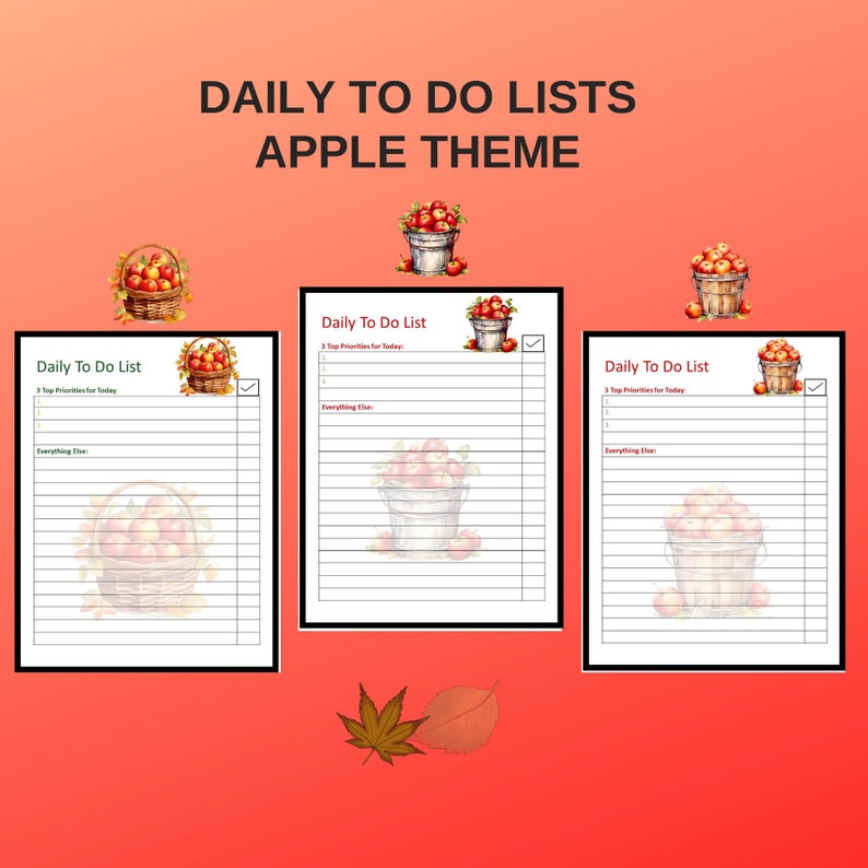 Daily to Do Lists-apple Theme | Set of 3 | Printable | 8.5x11 ...