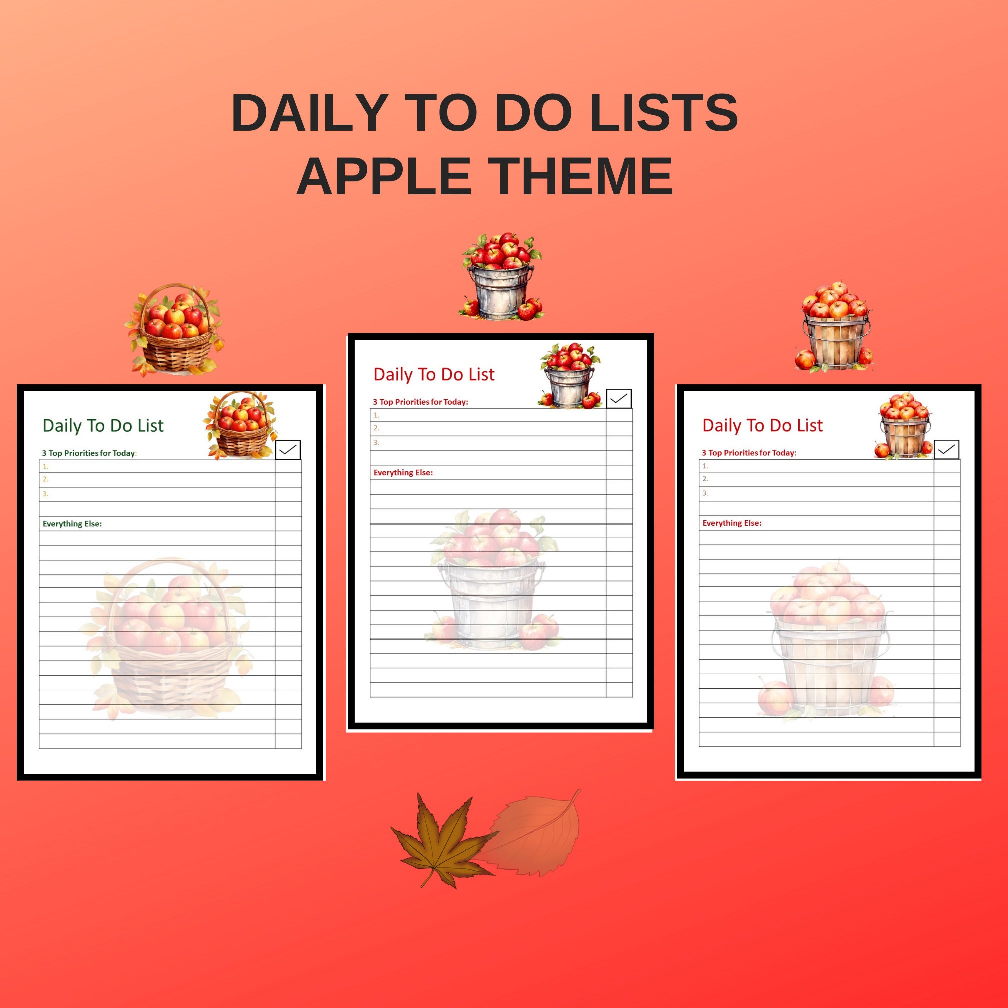 Daily to Do Lists-apple Theme | Set of 3 | Printable | 8.5x11 ...