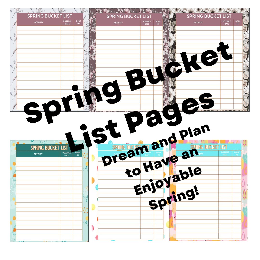 Spring Bucket Lists | Printable | 6 Styles in 2 Color Palettes | 8.5x11 ...